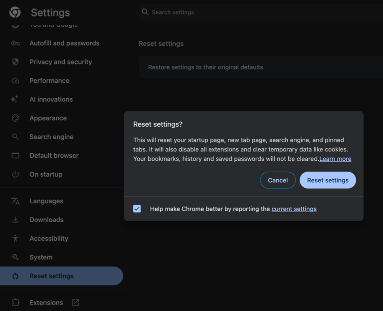 How to Reset Google Chrome to Default Settings • DataFeature
